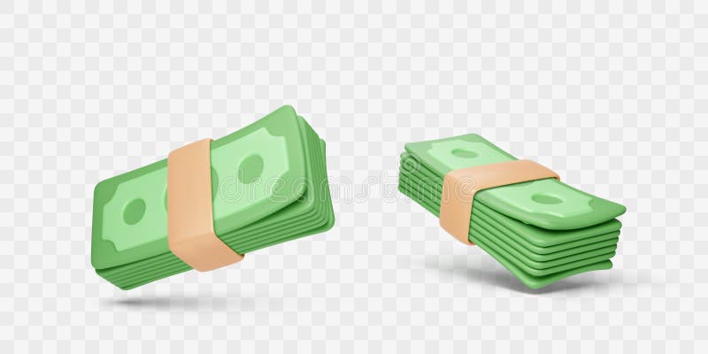 Bundle of Dollar Banknotes. Money Stack in Realistic Cartoon Style ...