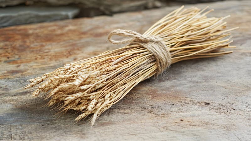 A Bundle of Dried Wheat Tied with a Natural Twine Ribbon on a Rustic ...