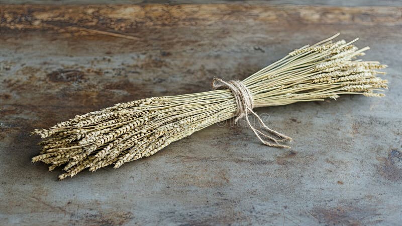 A Bundle of Dried Wheat Tied with a Natural Twine Ribbon on a Rustic ...