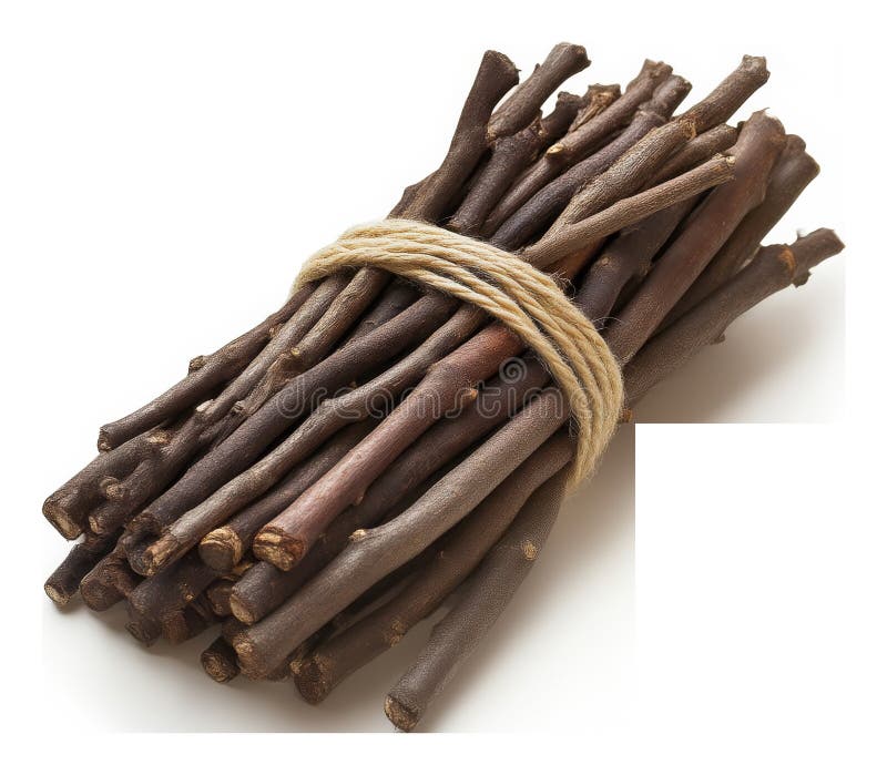 Bundle of Dry Brown Sticks Tied with Rope, Isolated on White. Rustic ...