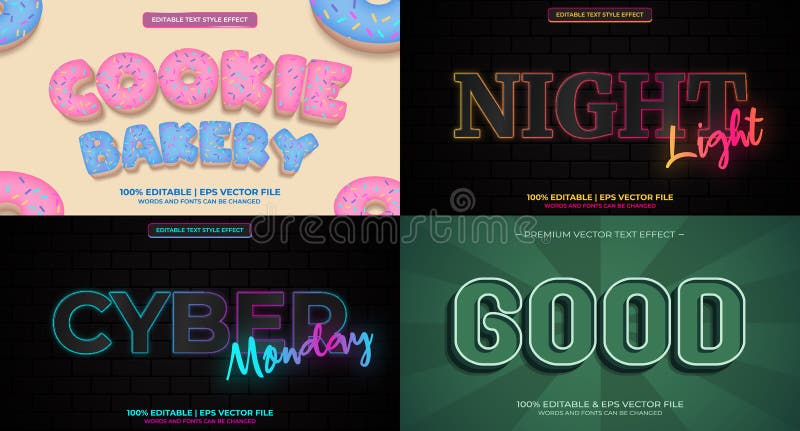 Bundle of Editable Text Effect Design Vector. Set of Editable Text ...