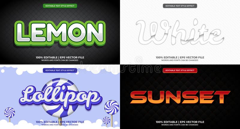 Bundle of Editable Text Effect Design Vector. Set of Editable Text Effect Design. Modern ...