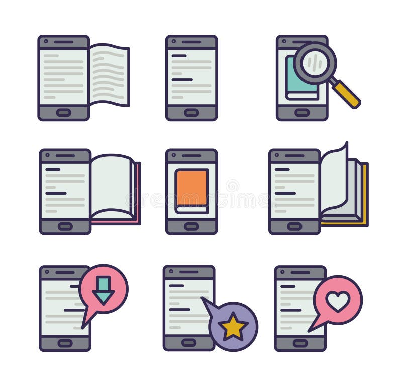 Bundle of Electronic Books in Smartphones Stock Vector - Illustration ...