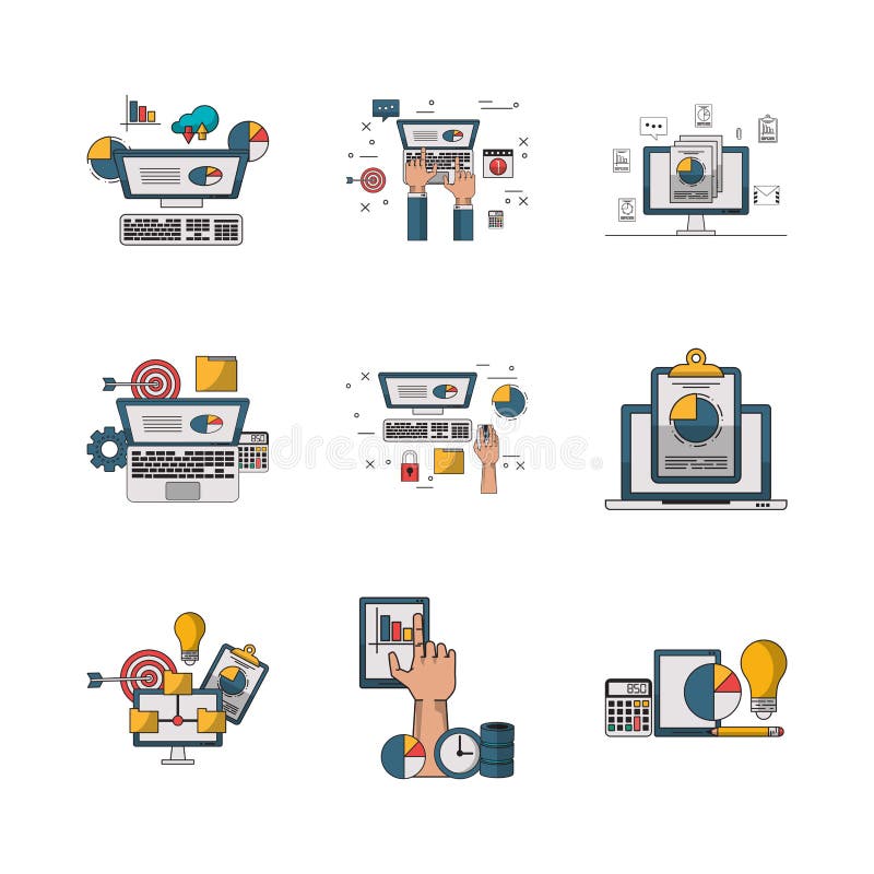 Bundle of Electronics Devices and Infocharts Icons Stock Vector ...