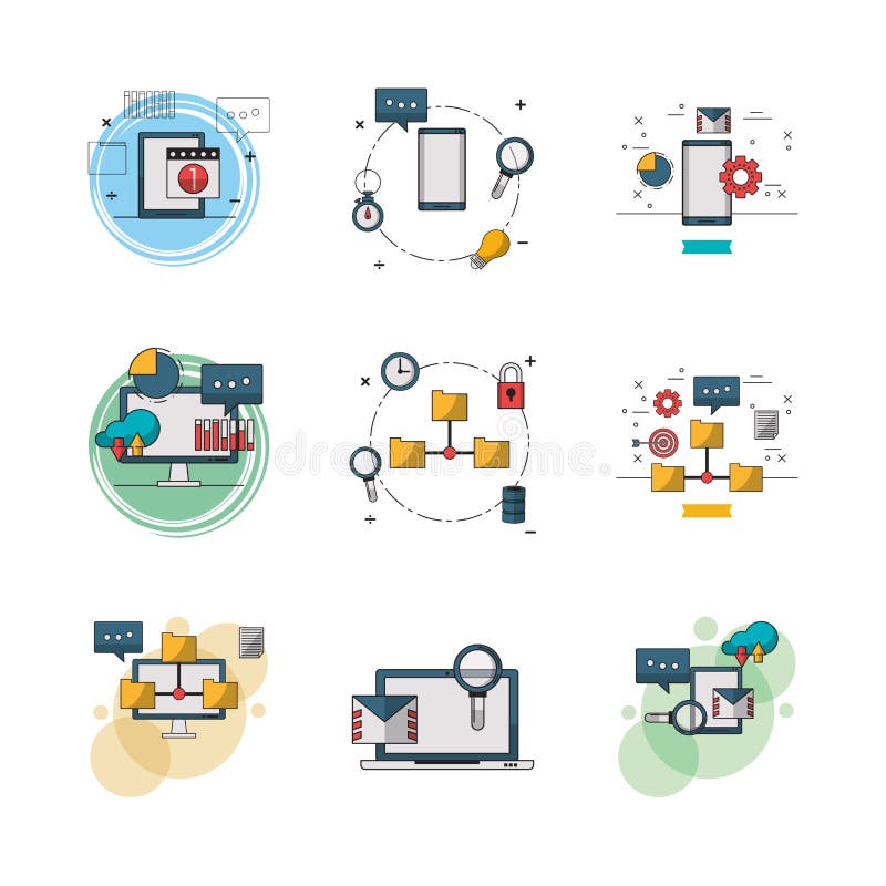 Bundle of Electronics Devices and Infocharts Icons Stock Vector ...