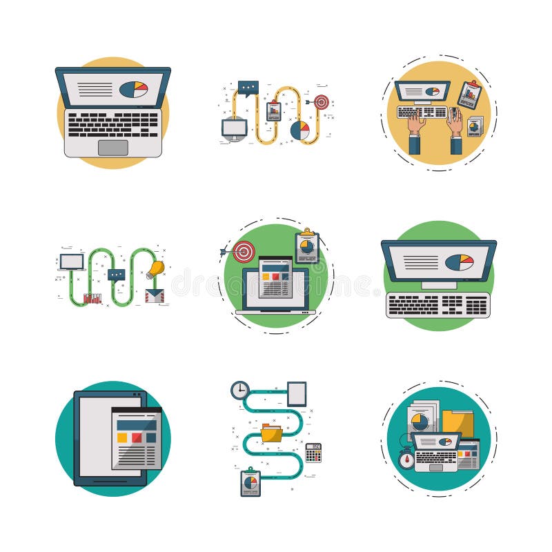 Bundle of Electronics Devices and Infocharts Icons Stock Vector ...