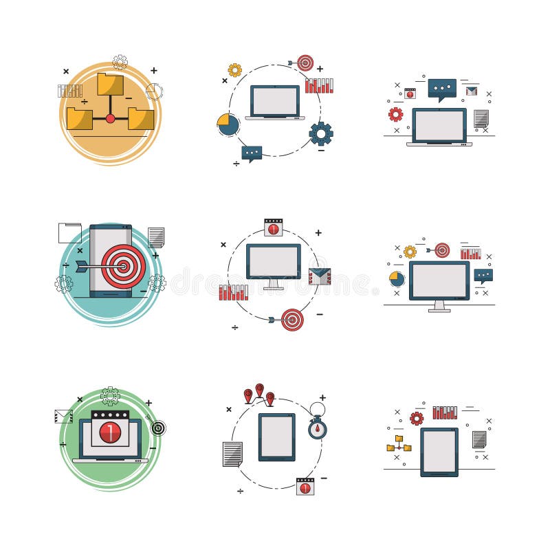 Bundle of Electronics Devices and Infocharts Icons Stock Vector ...