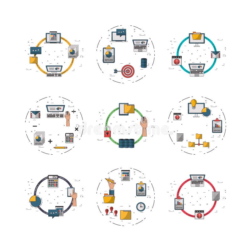 Bundle of Electronics Devices and Infocharts Icons Stock Vector ...
