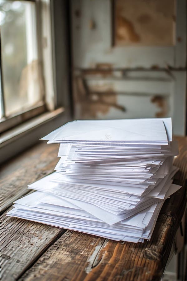 Stack of Blank Envelopes on Wooden Desk Stock Illustration ...