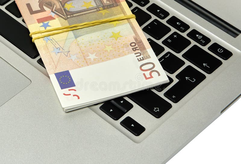 A Bundle of 50 Euro Bills Lying on a Computer Keyboard Stock Image ...