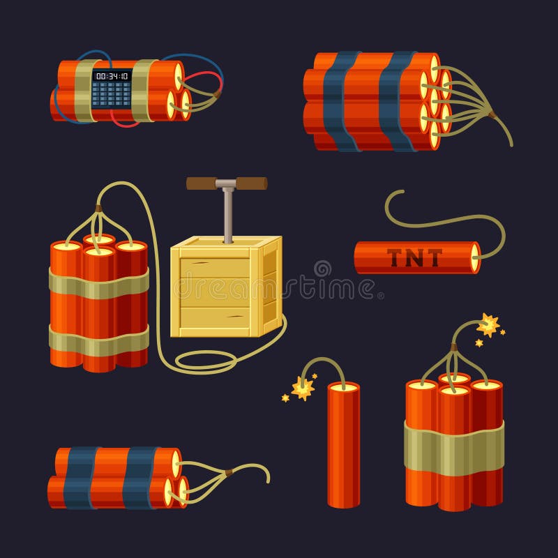 Bundle of Explosives Set. Red Sticks of Dynamite with Timer Prepared ...