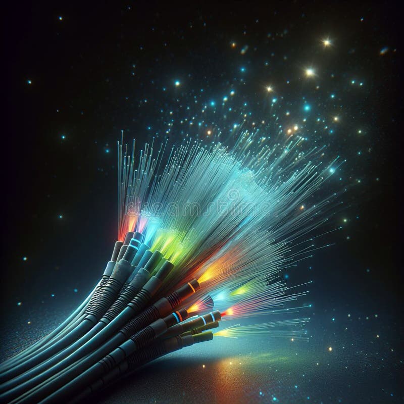 A Bundle of Fiber Optic Cables with Glowing, Colorful Lights Emanating ...