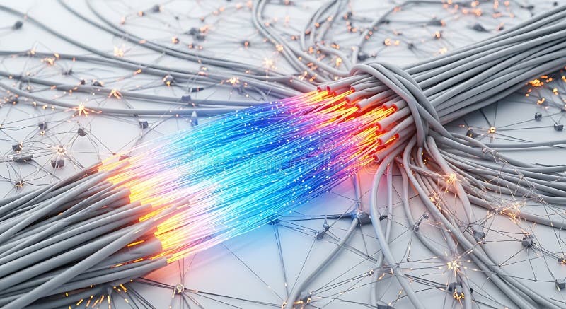 Illuminated Fiber Optic Cables Bundled Together with a Network of ...