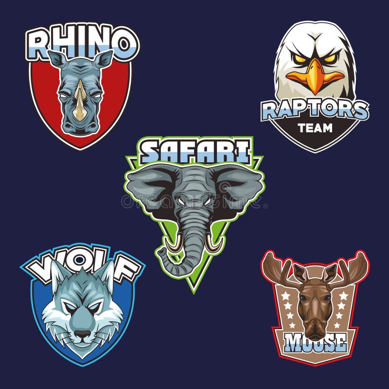 Bundle of Five Wild Animals Heads Emblems Stock Vector - Illustration ...