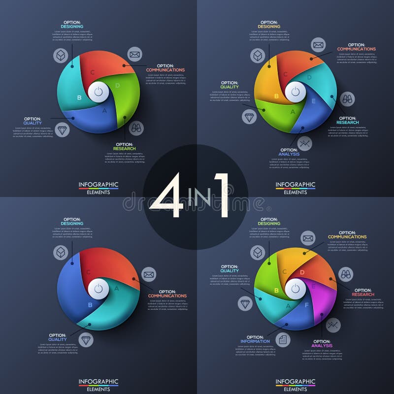 Bundle of Four Infographic Design Templates, Circular Diagrams with 3 ...