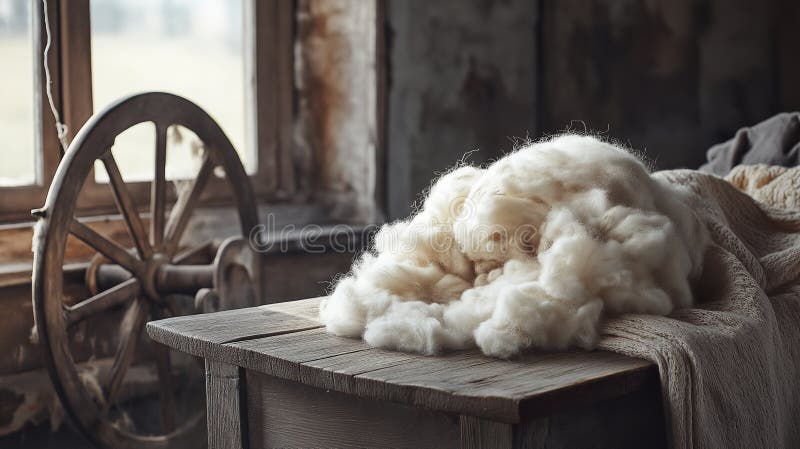 Bundle of Freshly Sheared Wool, Soft and Fluffy, Resting on a Rustic ...