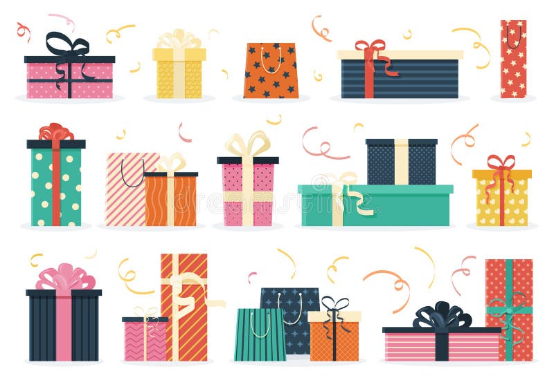 Bundle of Gift Boxes in Flat Style. Stock Illustration - Illustration ...