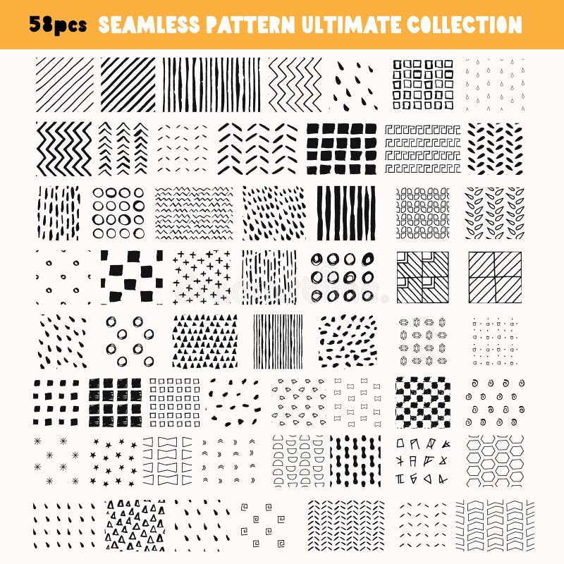 Bundle of Hand-drawn Seamless Patterns. Stock Vector - Illustration of ...