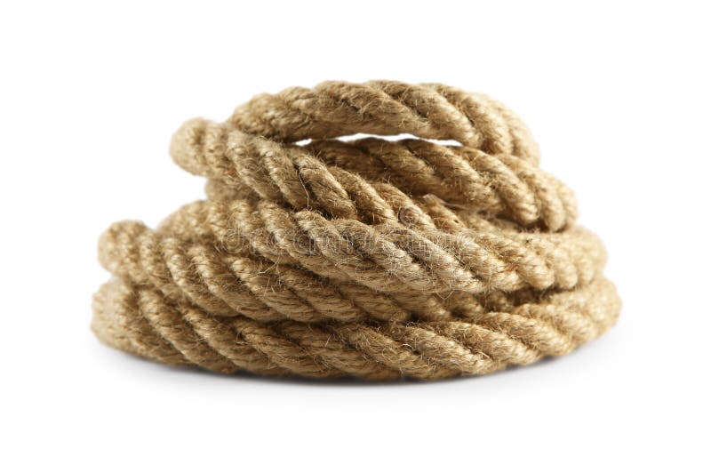 Bundle of Hemp Rope Isolated on White Stock Photo - Image of material ...