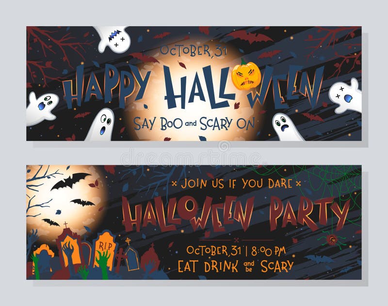 Bundle of Horizontal Halloween Banners Stock Illustration ...