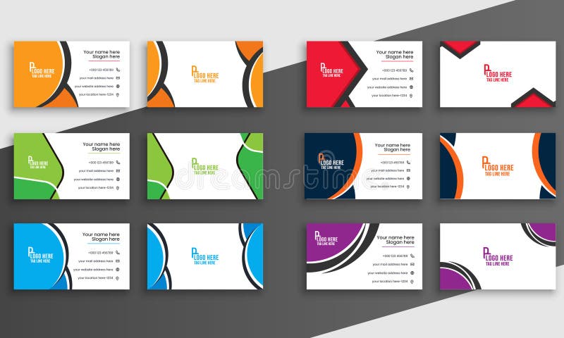 Bundle of 12 Horizontal Modern Business Card Print Templates or Name ...