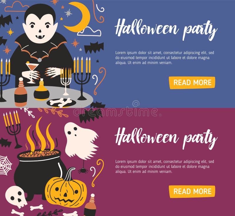 Bundle of Horizontal Web Banner Templates with Vampire Drinking Blood ...