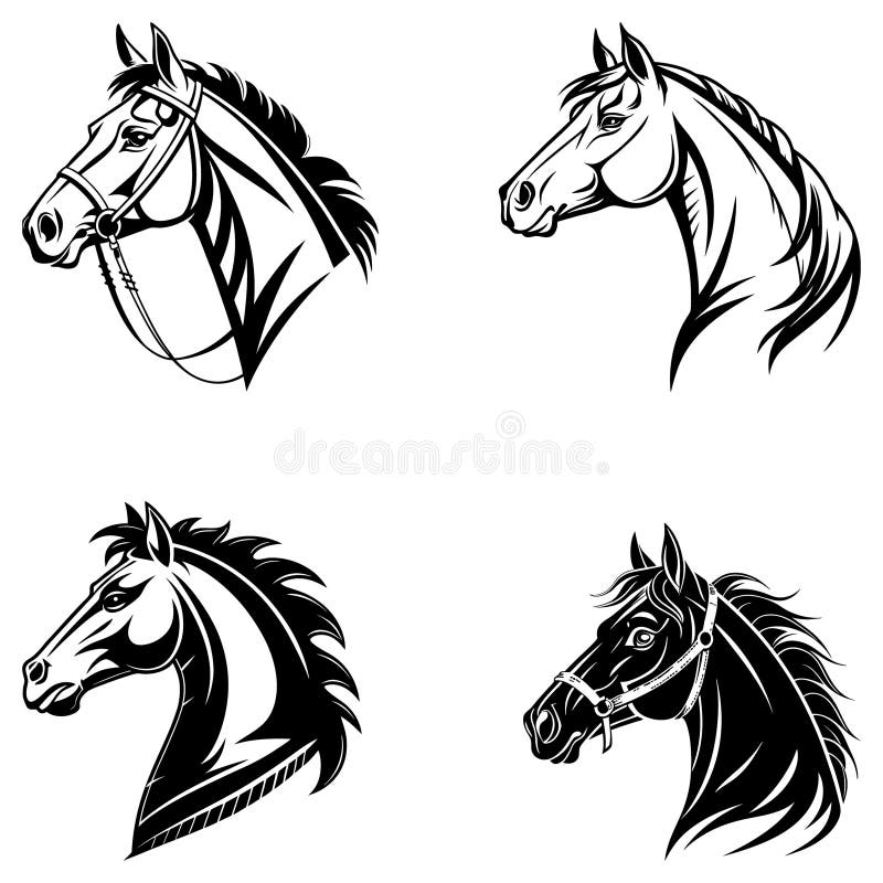 Bundle Horse Head Line Art and Illustrator Eps Stock Vector ...