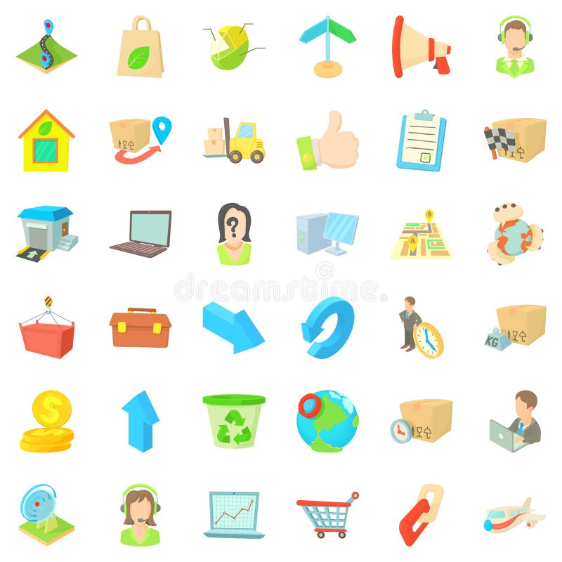 Bundle Icons Set, Cartoon Style Stock Vector - Illustration of public ...