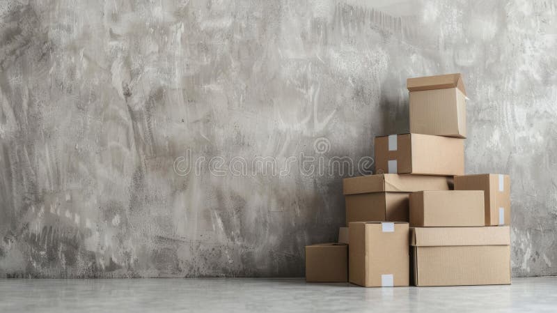 A Bundle of Kraft Paper Shipping Boxes in Different Sizes Stacked on ...