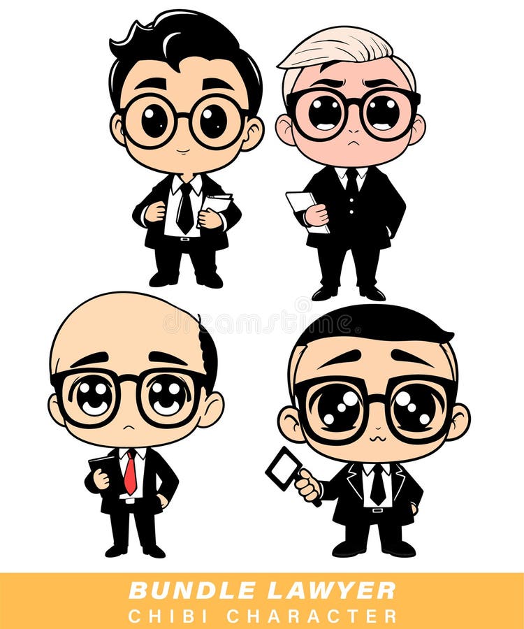 A Bundle Lawyer of Four Cartoon Characters. Stock Vector - Illustration ...