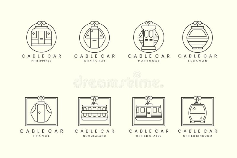 Bundle Logo Cable Car with Linear Style Logo Icon Template Design ...