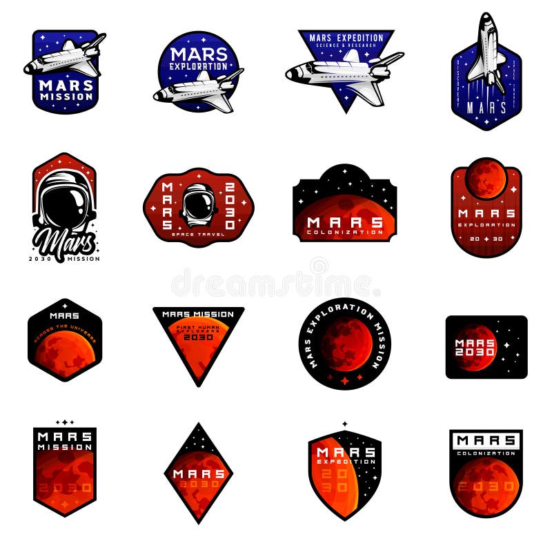 Bundle of Mars Expedition Logos Concept with Space Shuttle Stock Vector ...