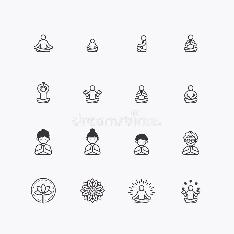 Bundle of Meditation Yoga Flat Line Icons Collection. Simple Design ...