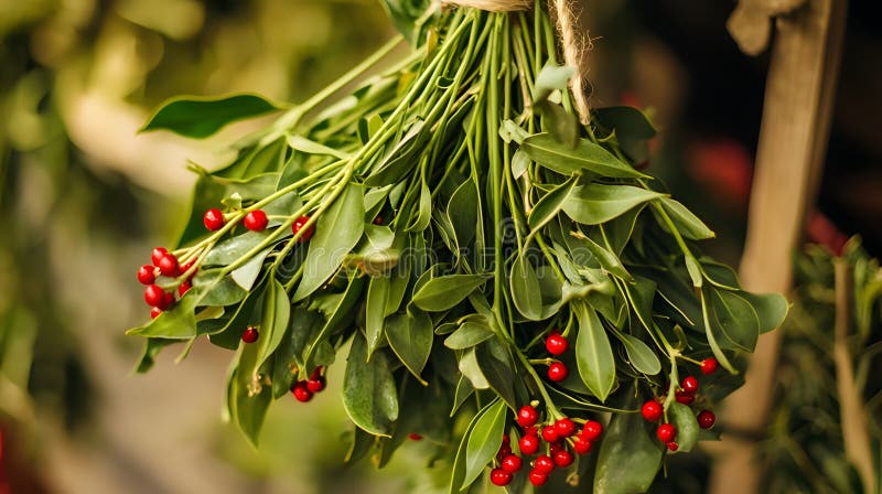 Bundle of Mistletoe with Red Berries Stock Illustration - Illustration ...
