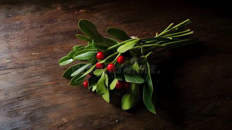 Bundle of Mistletoe with Red Berries Stock Illustration - Illustration ...