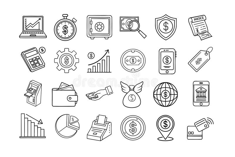 24 Bundle Money Related Vector Line Icons Stock Vector - Illustration ...