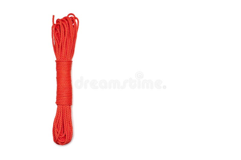 Bundle of Neatly Twisted Red Nylon Rope on a White Background Stock ...