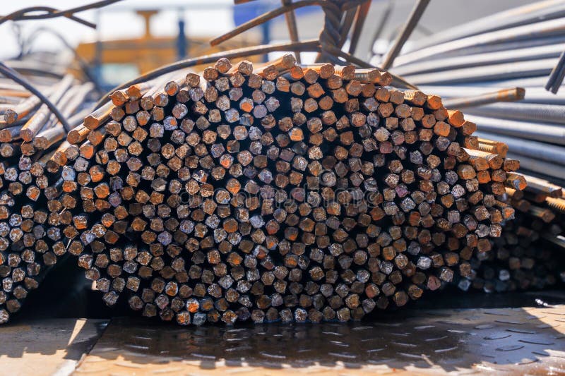 Bundle of New Reinforcement Bars Stock Photo - Image of industrial ...