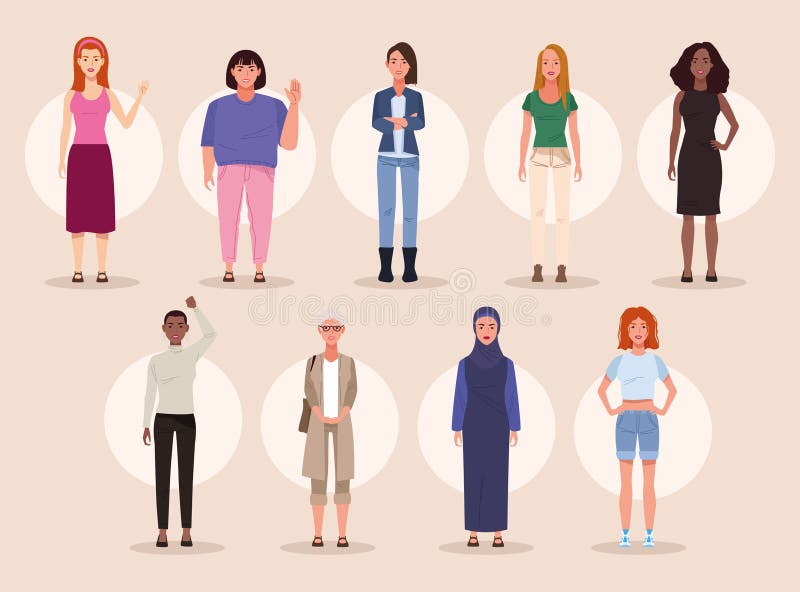 Bundle of Nine Beautiful Women Avatars Characters Stock Vector ...