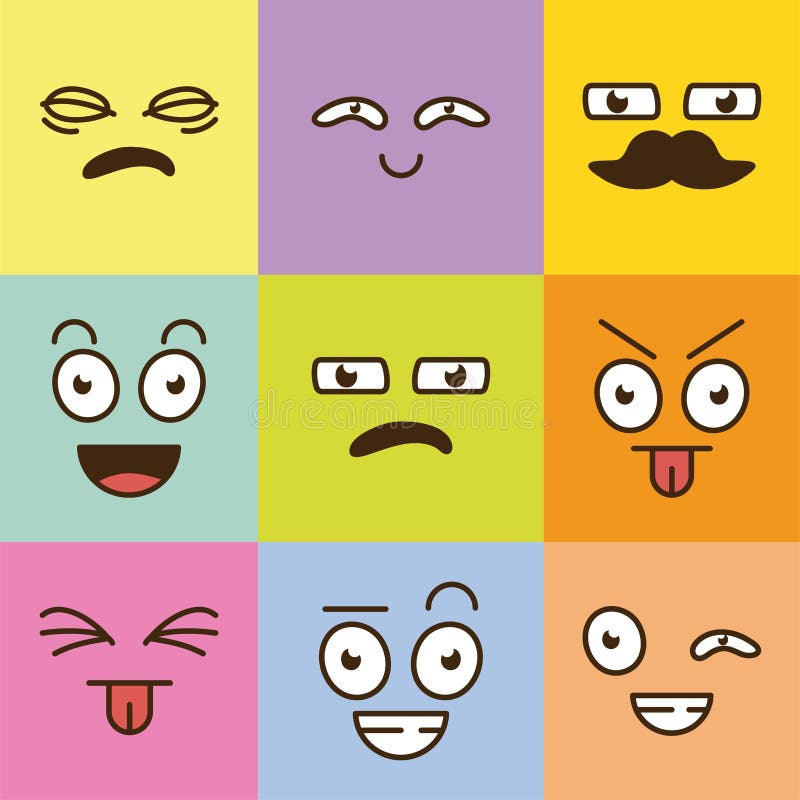 Emoticons. Set of Nine Black Abstract Textured Vector Emoticons Stock ...