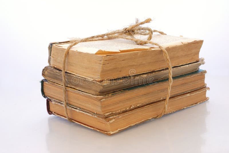 Bundle Of Old Books Tied Up With String. Isolated On White Background ...