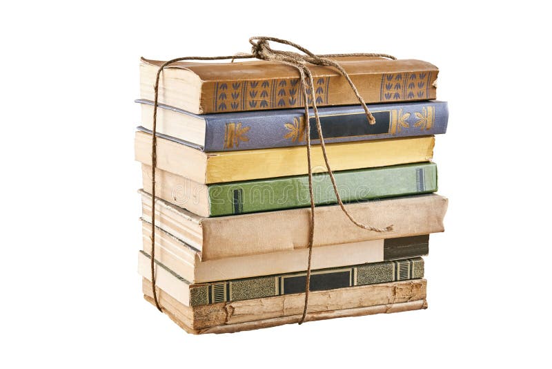 Bundle Of Old Books Tied Up With String. Isolated On White Background ...