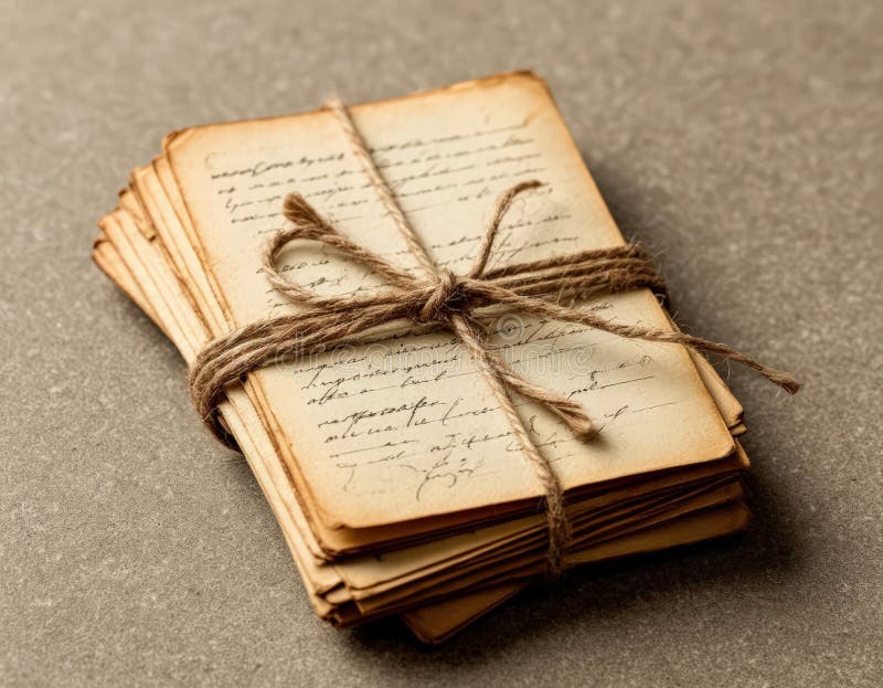 A Bundle of Old Postcards Tied with String, Top View. Stock Photo ...