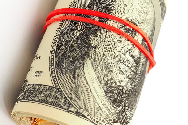 A Pack of Old-style 100-dollar Bills and American Quarters. Banknotes ...