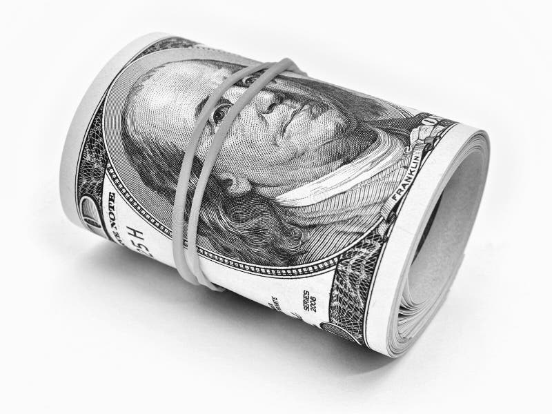 A Pack of Old-style 100-dollar Bills and American Quarters. Banknotes ...