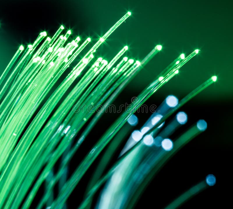 Bundle of Optical Fibers with Green Lights Stock Photo - Image of ...