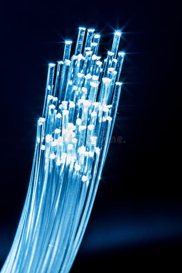 Bundle of Optical Fibers with Lights in the Ends. Blue Background Stock ...