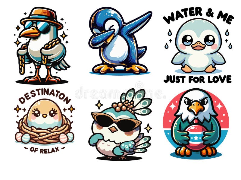 A Bundle Pack Collection of Fun and Quirky Bird Characters Stock ...