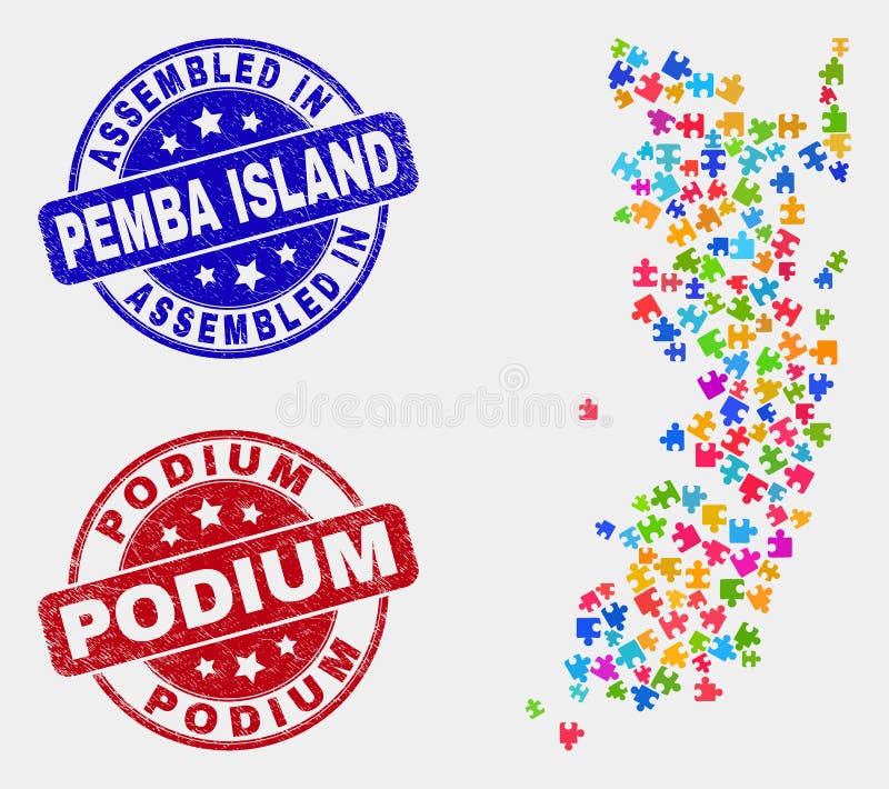 Module Pemba Island Map and Grunge Assembled and Podium Watermarks ...