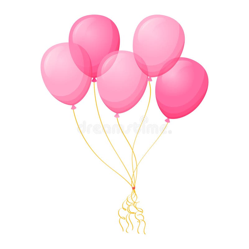 Bundle of Pink Flying Helium Balloons. Vector Isolated Cartoon ...